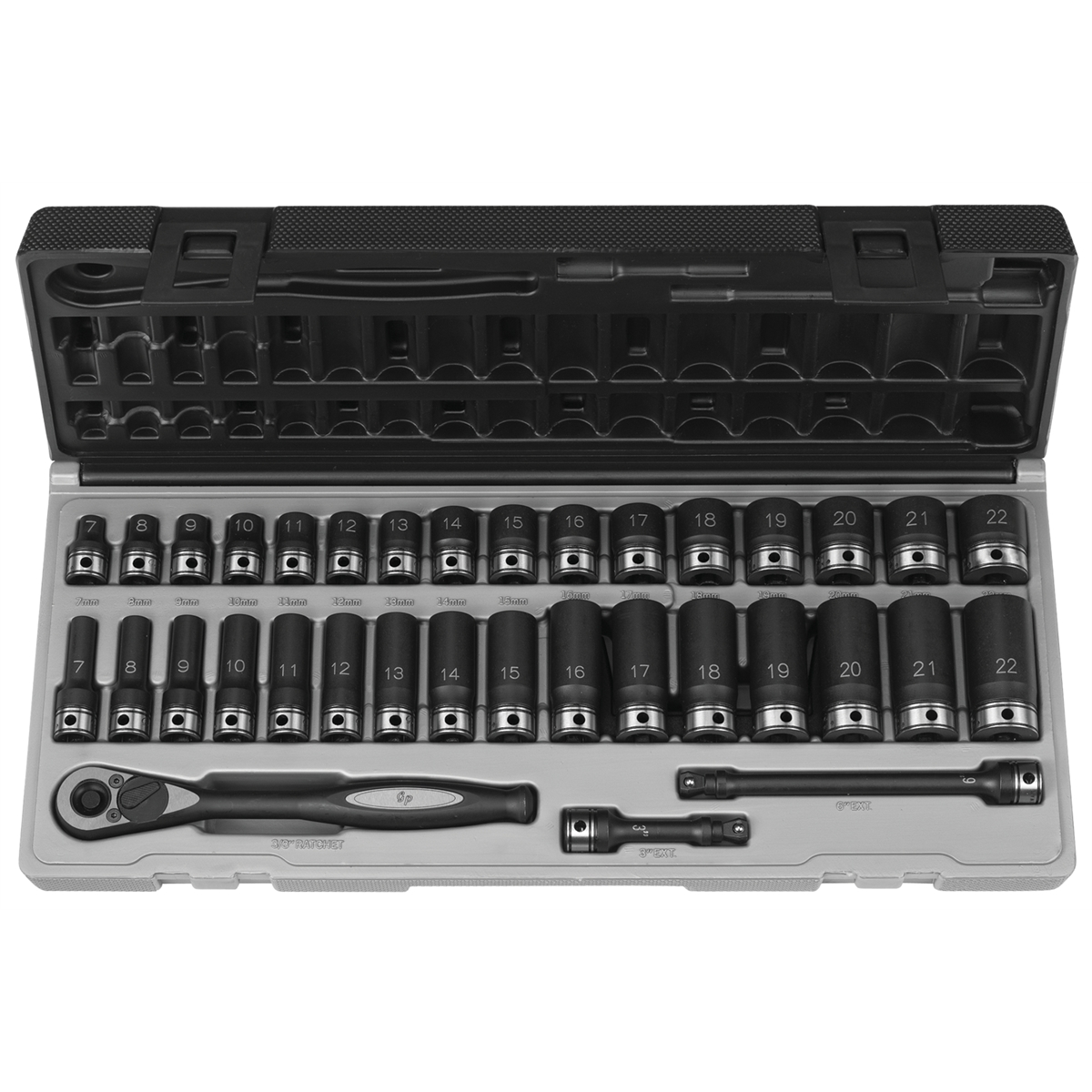 Grey Pneumatic 3/8" Dr. 35pc Metric Std & Deep Duo-Socket Set - 6 ...