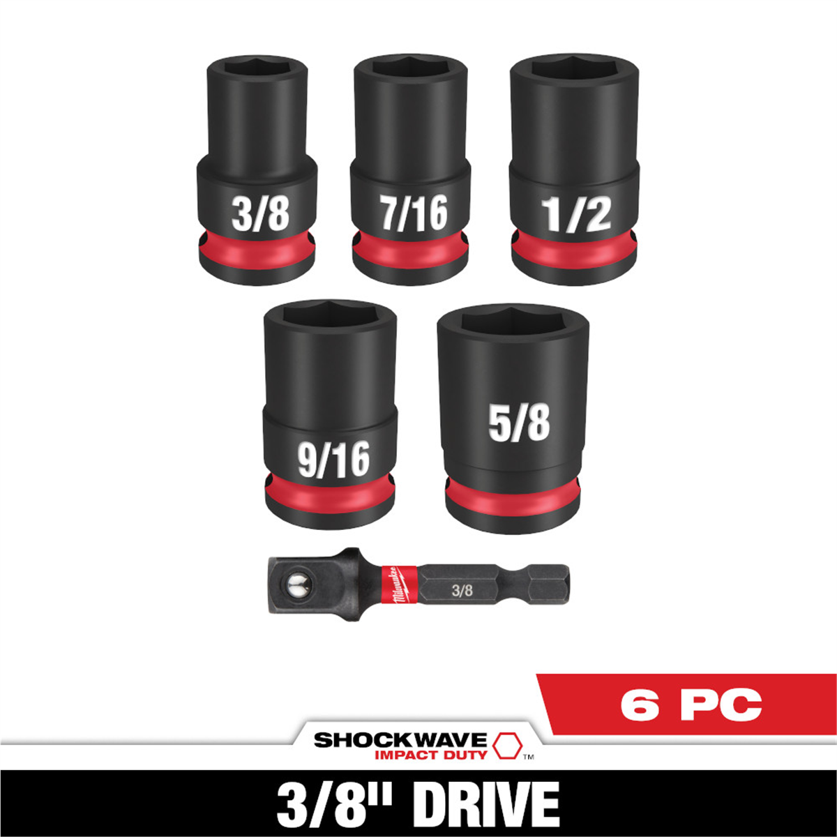 Milwaukee Tool 6PC SHOCKWAVE Impact Duty 3/8" Drive SAE Standard Socket ...